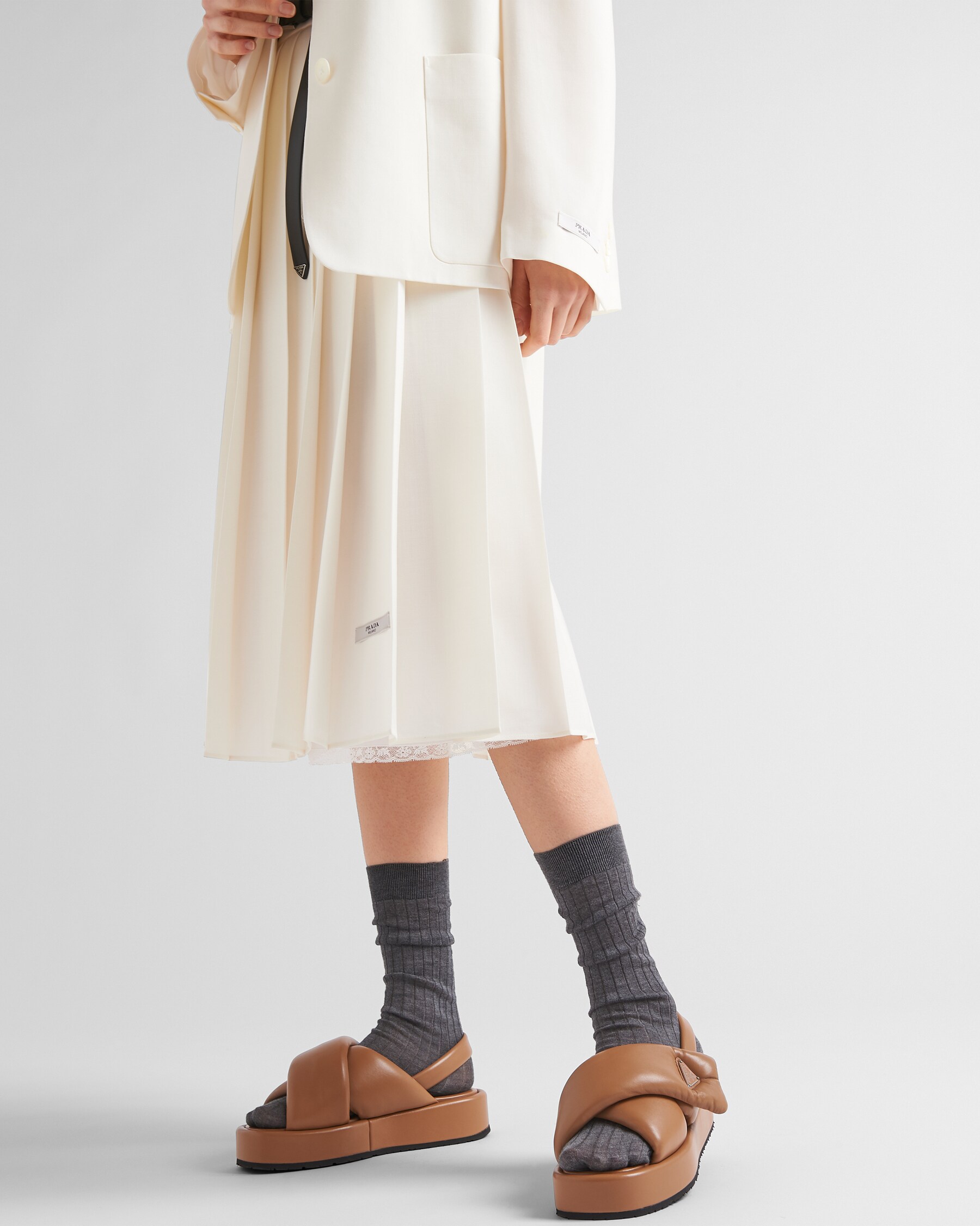Caramel Prada Soft Padded Nappa Leather Wedge Sandals | PRADA