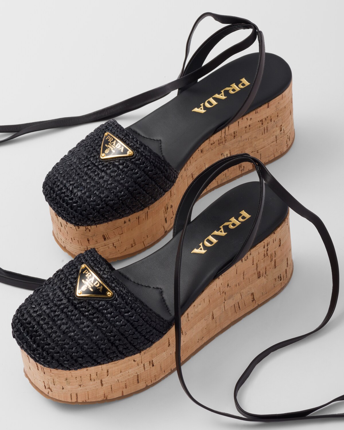 Black Crochet Wedge Sandals | PRADA