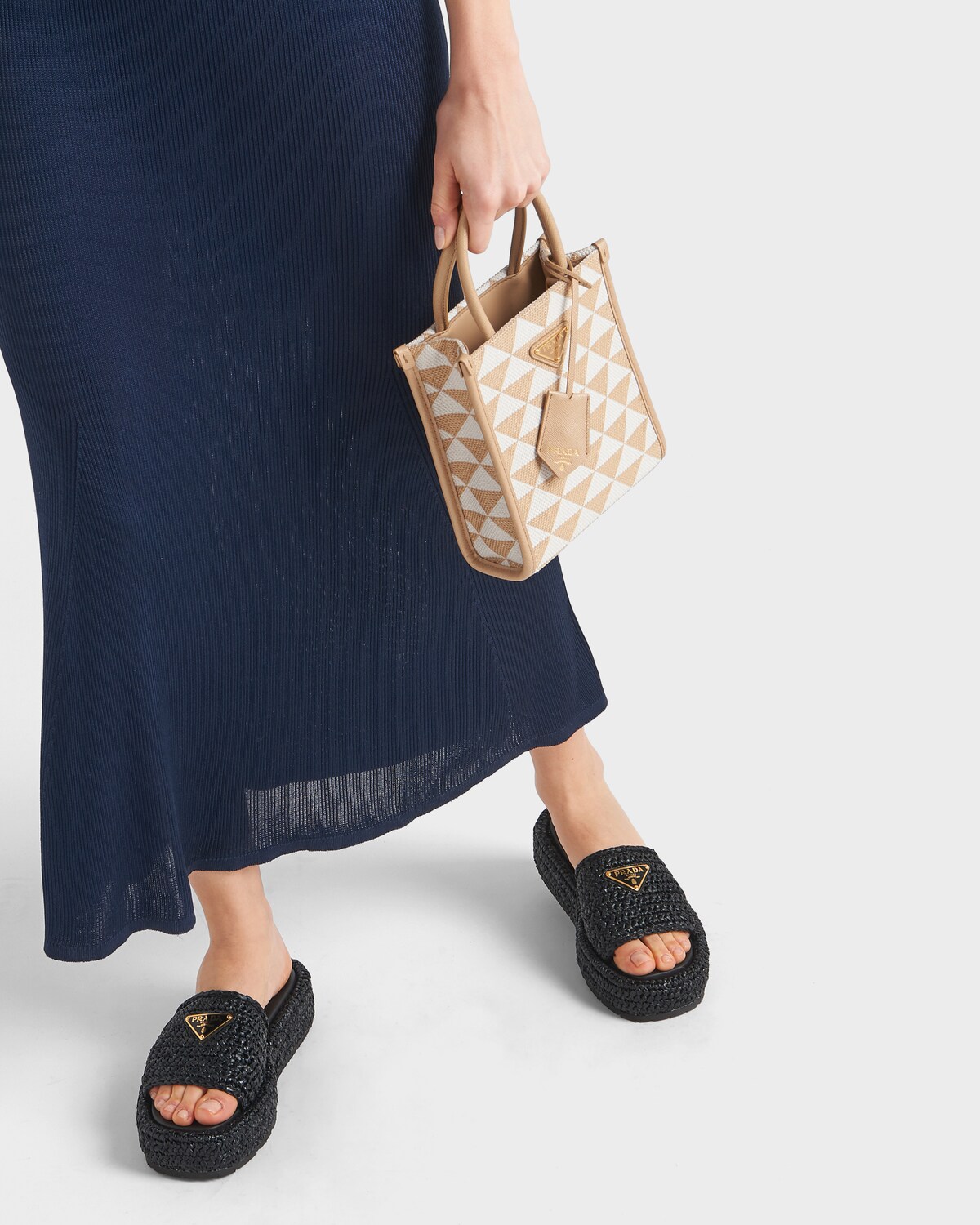 Black Crochet Flatform Slides | PRADA