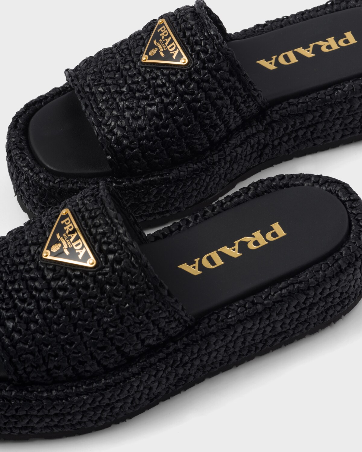 Black Crochet Flatform Slides | PRADA