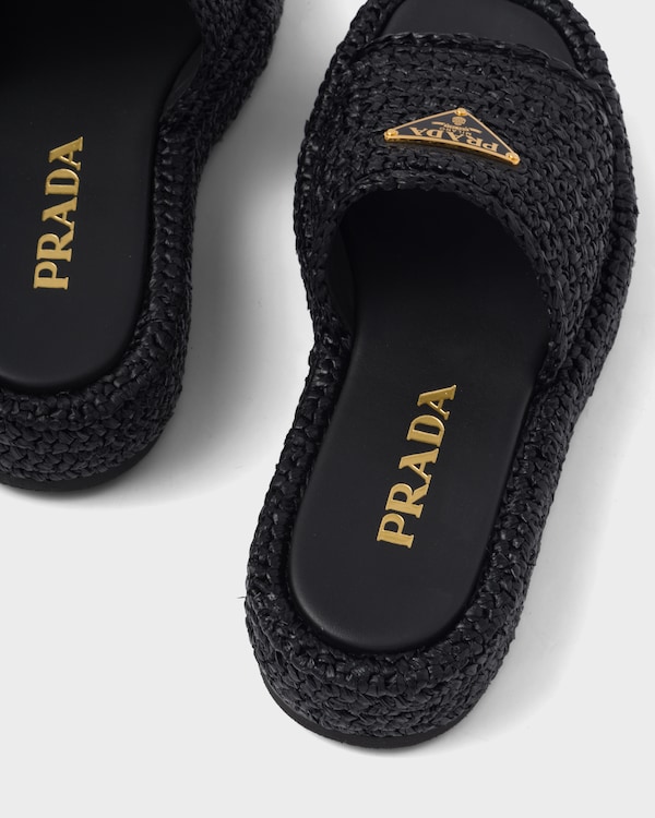 Black Crochet Flatform Slides | PRADA
