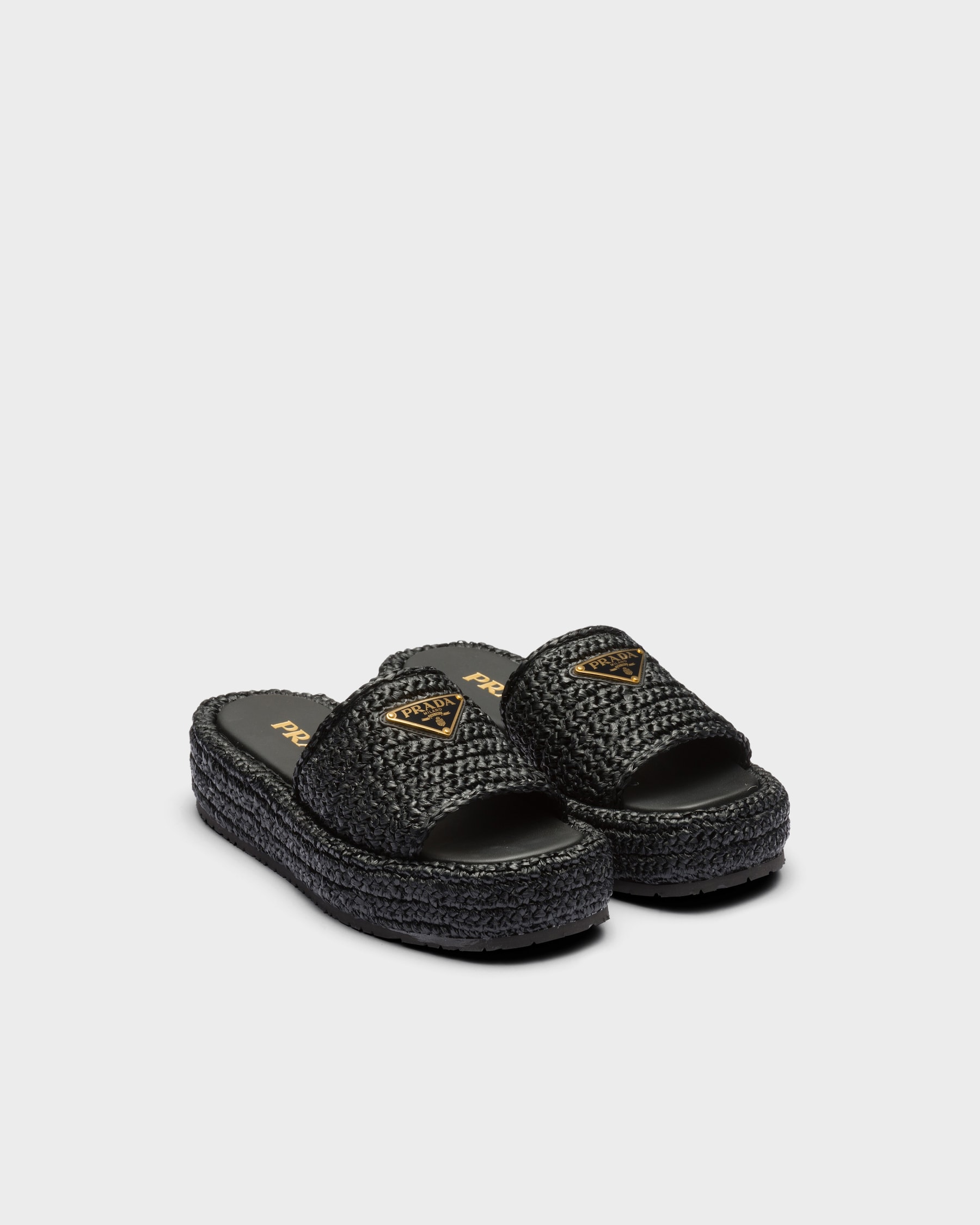 Black Crochet Flatform Slides | PRADA