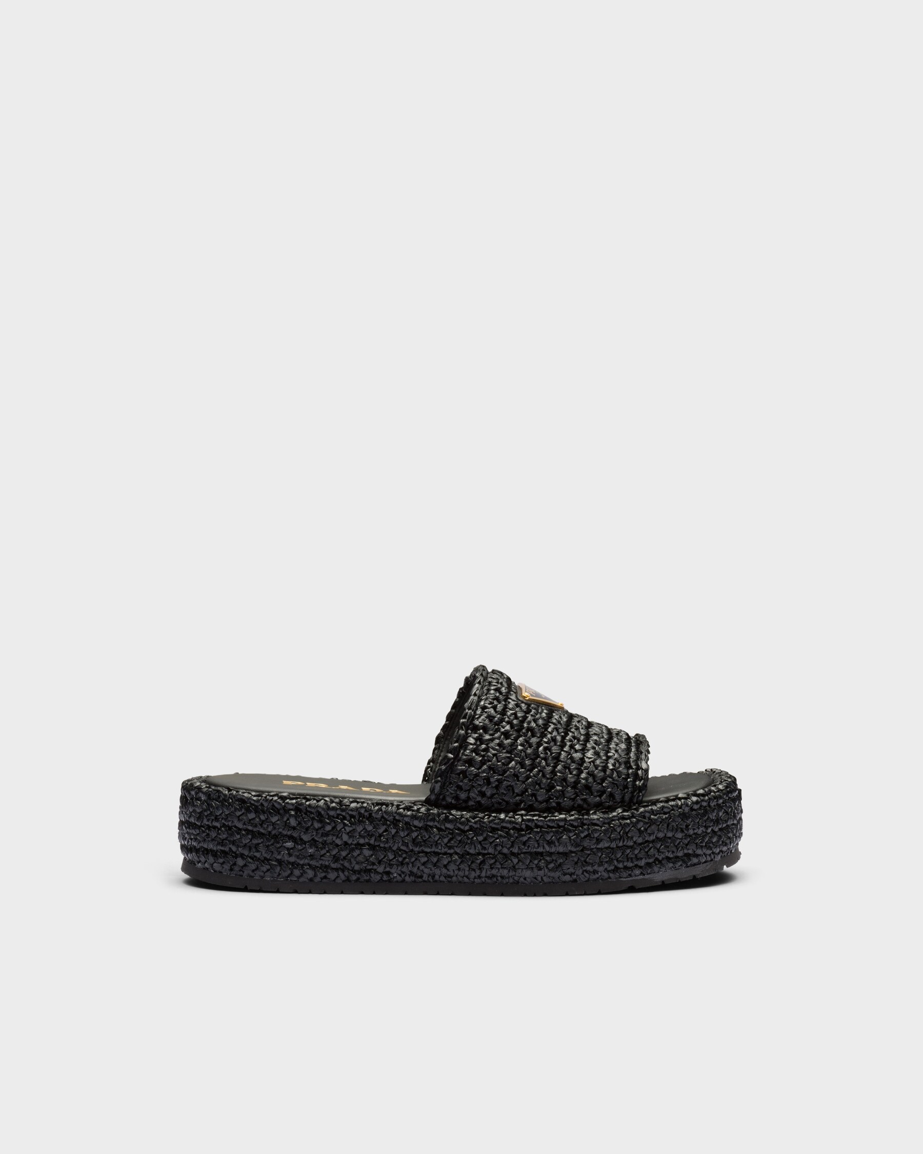 Black Crochet Flatform Slides | PRADA