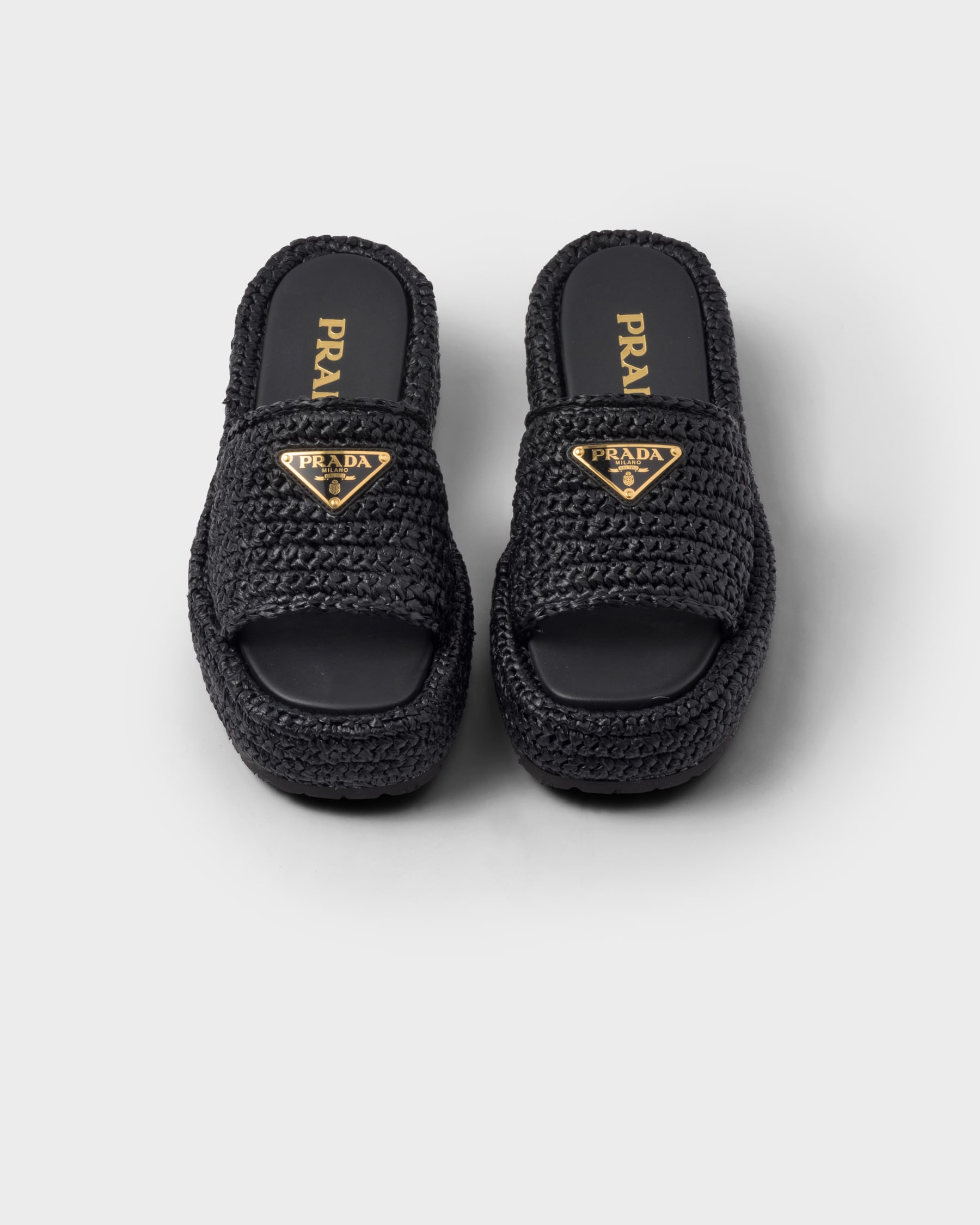 Black Crochet Flatform Slides | PRADA