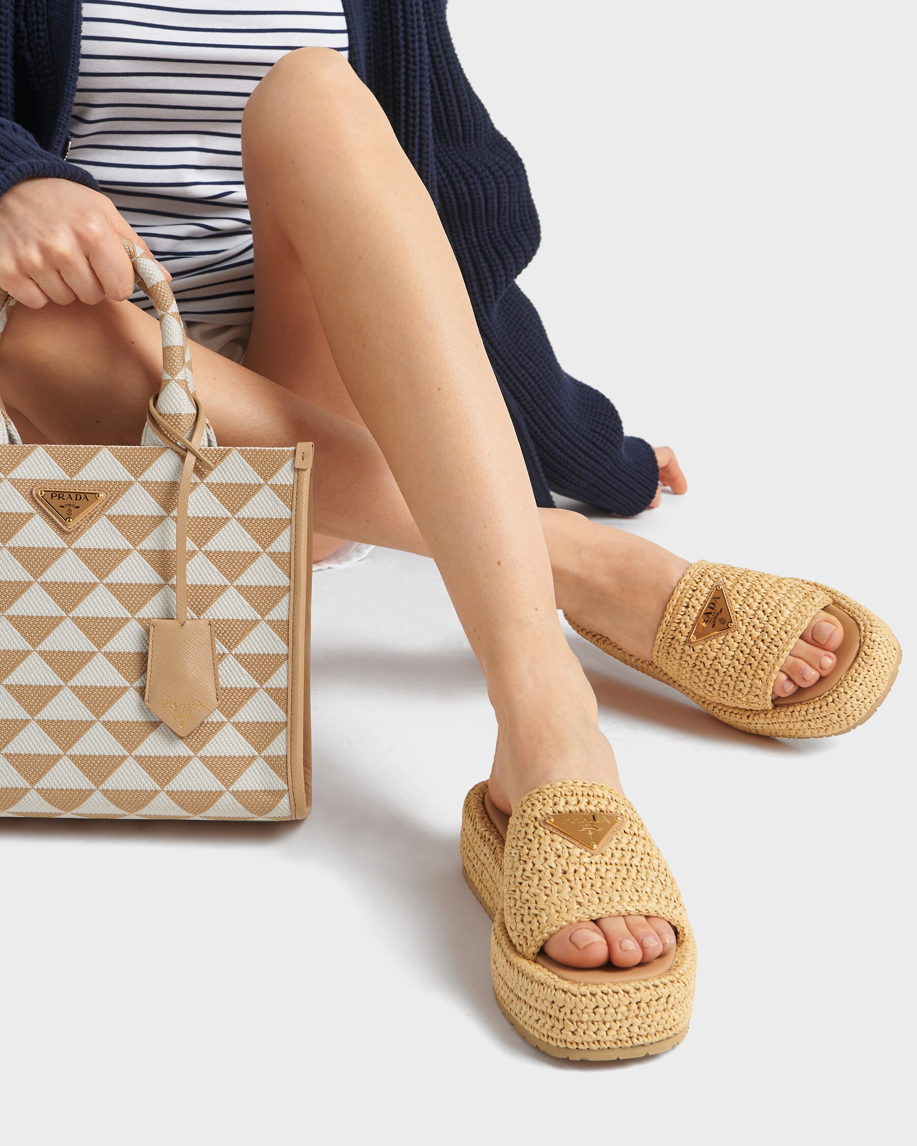 Natural Crochet Flatform Slides | PRADA