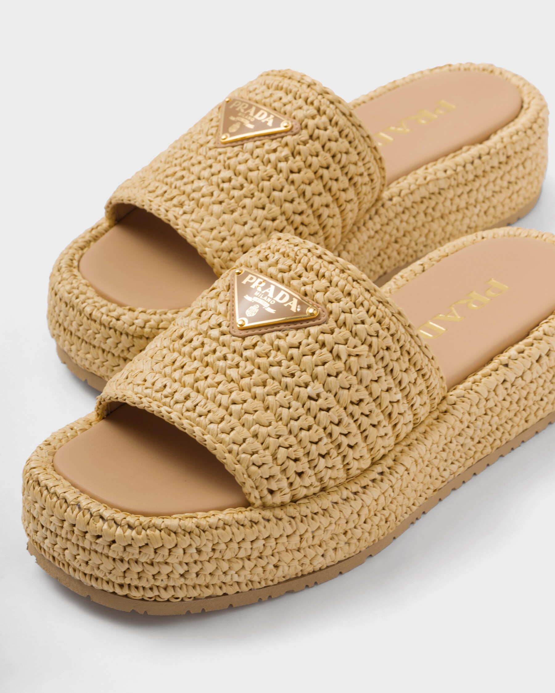 Natural Crochet Flatform Slides | PRADA