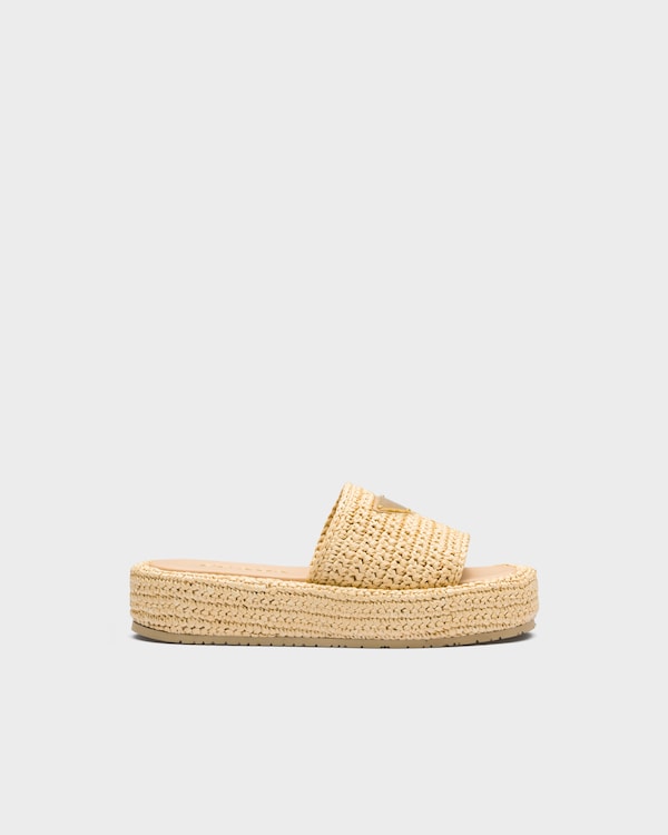 Natural Crochet Flatform Slides | PRADA