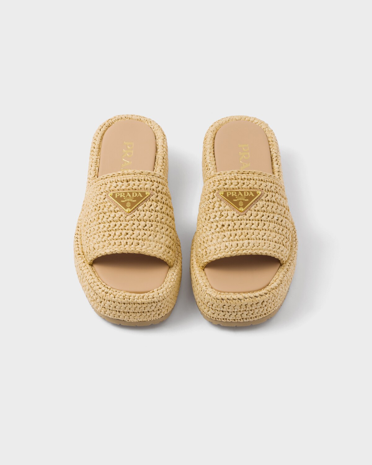 Natural Crochet Flatform Slides | PRADA