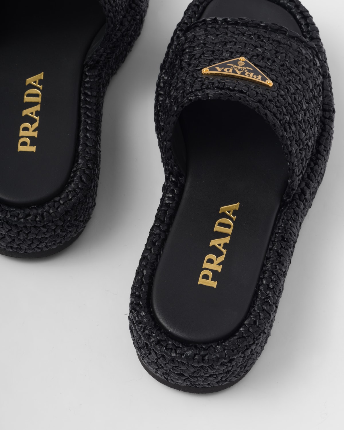 Black Crochet Flatform Slides | PRADA