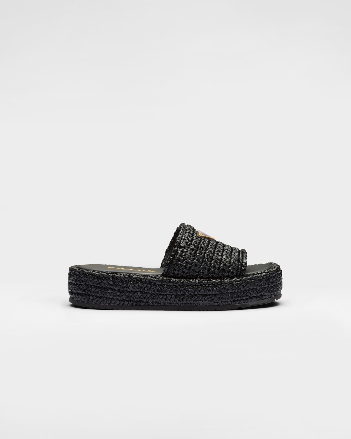 Sandália Flatform Em Ráfia Preto | PRADA