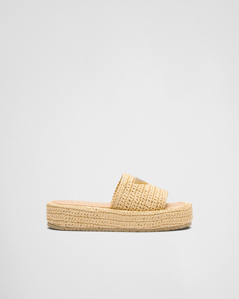 Sandália Flatform Em Ráfia Natural | PRADA