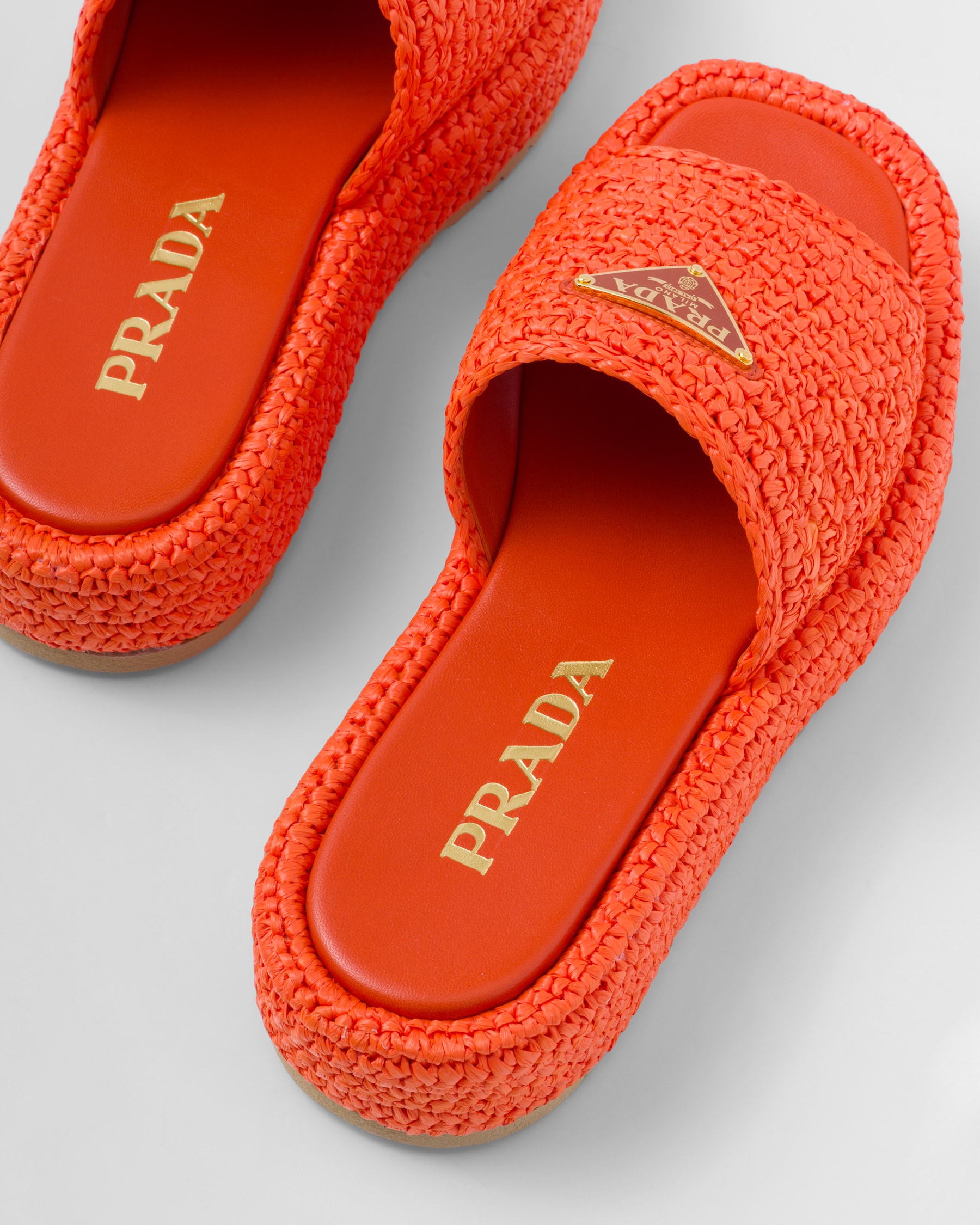 Orange Crochet Flatform Slides | PRADA