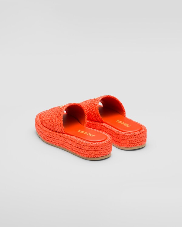 Orange Crochet Flatform Slides | PRADA