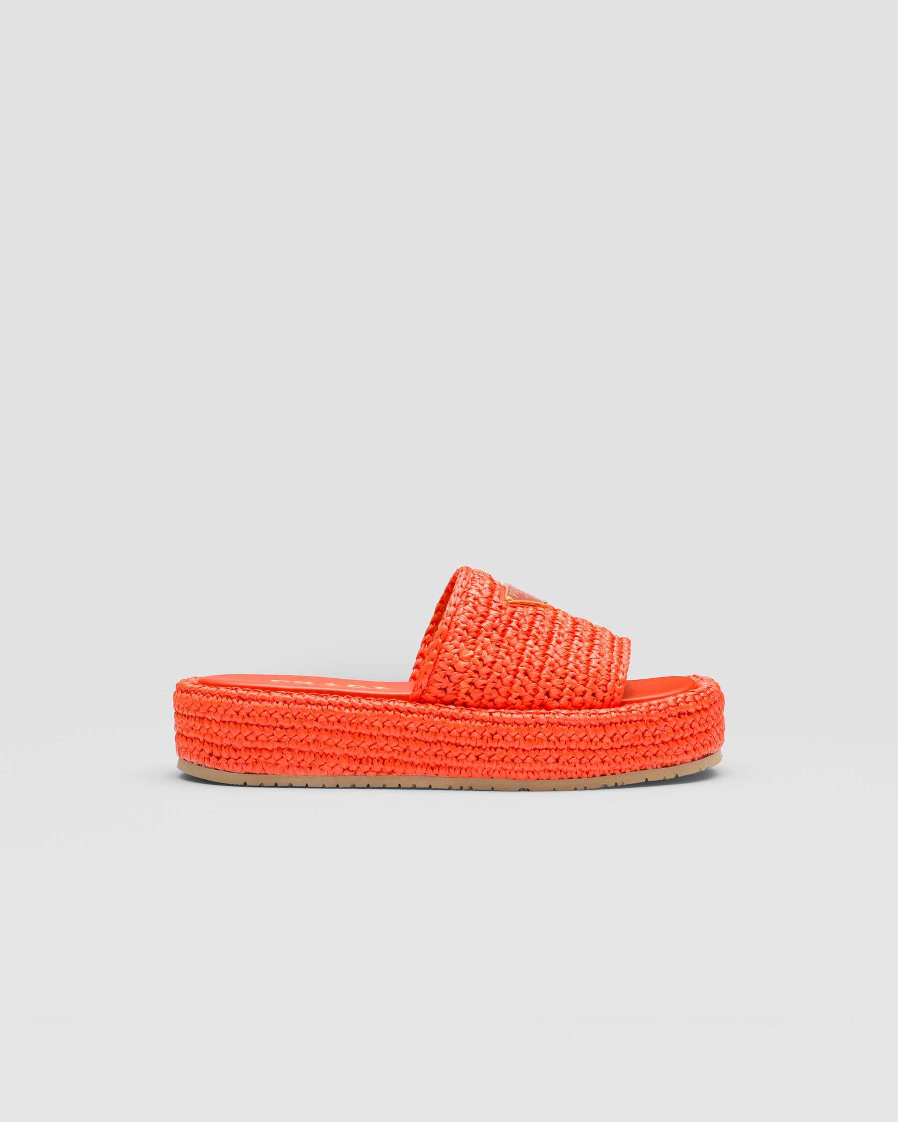 Orange Crochet Flatform Slides | PRADA