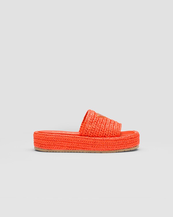 Orange Crochet Flatform Slides | PRADA