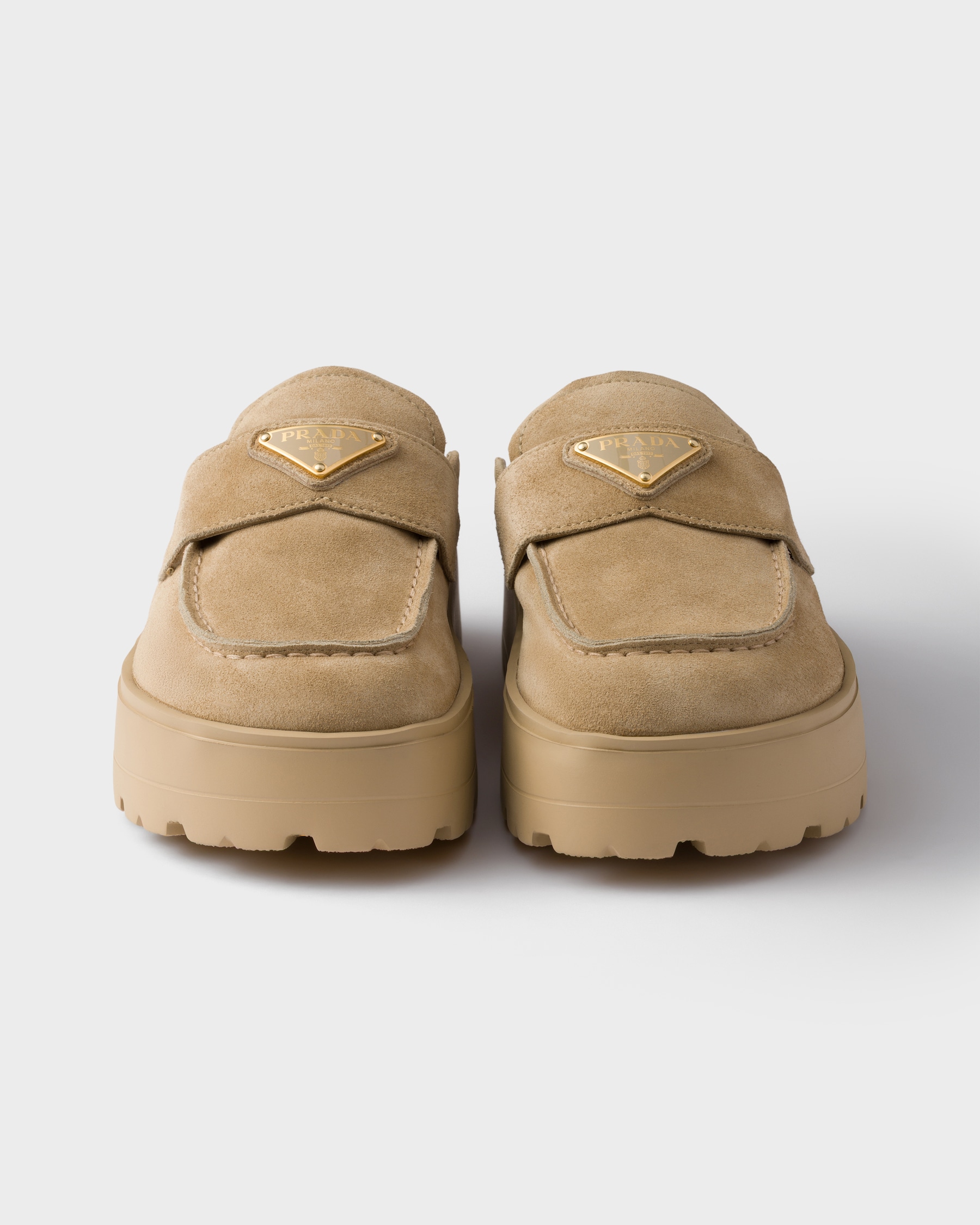 Ecru Suede Flatform Mules | PRADA - Australia