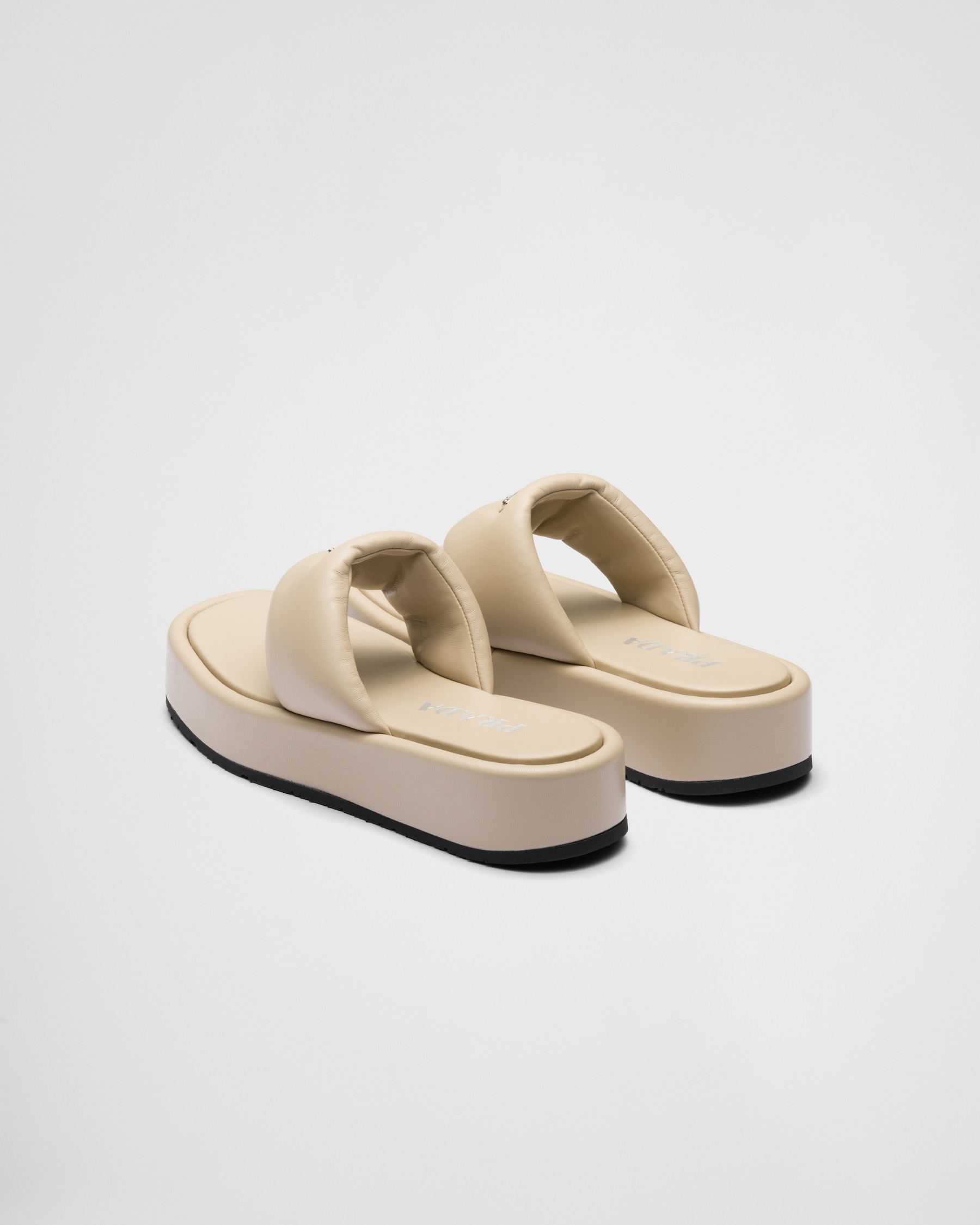 Desert Beige Prada Soft Padded Nappa Leather Thong Wedge Sandals | PRADA