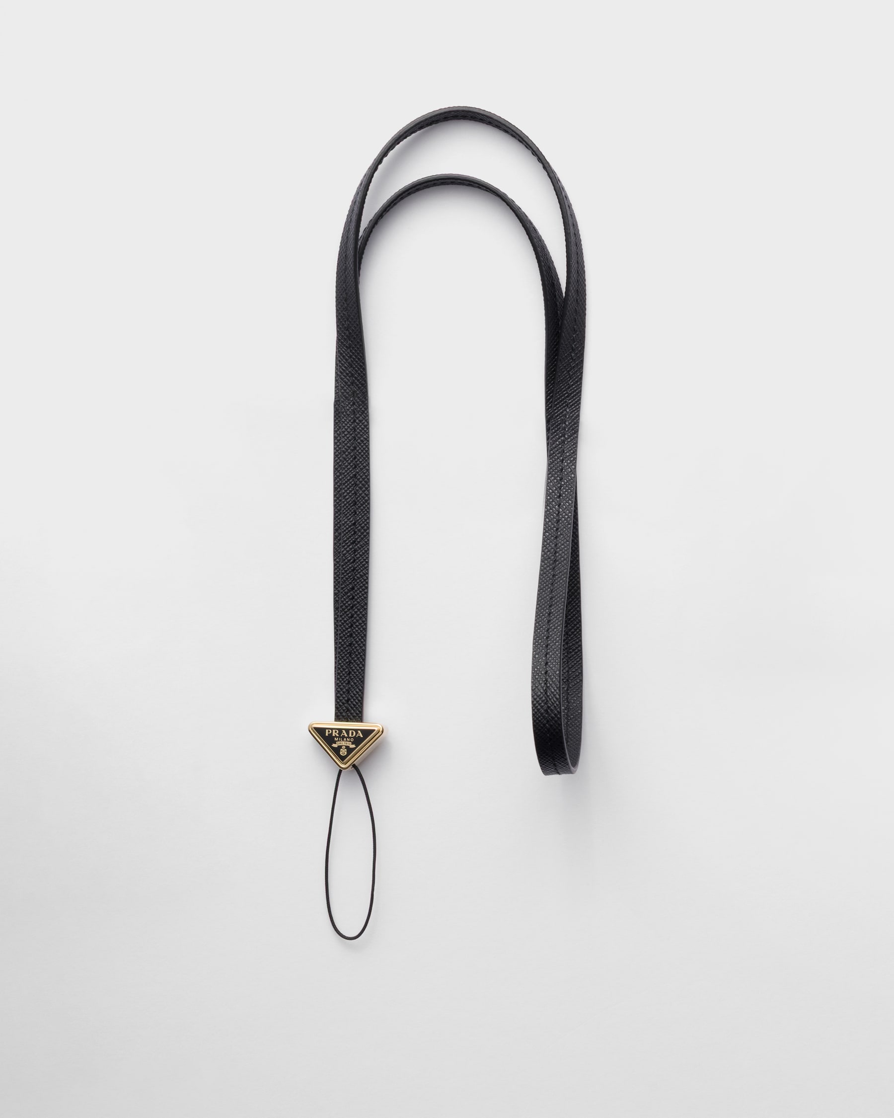 Black Saffiano Leather Phone Holder Strap | PRADA