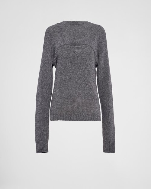 Slate Gray Cashmere and wool sweater with top | Prada