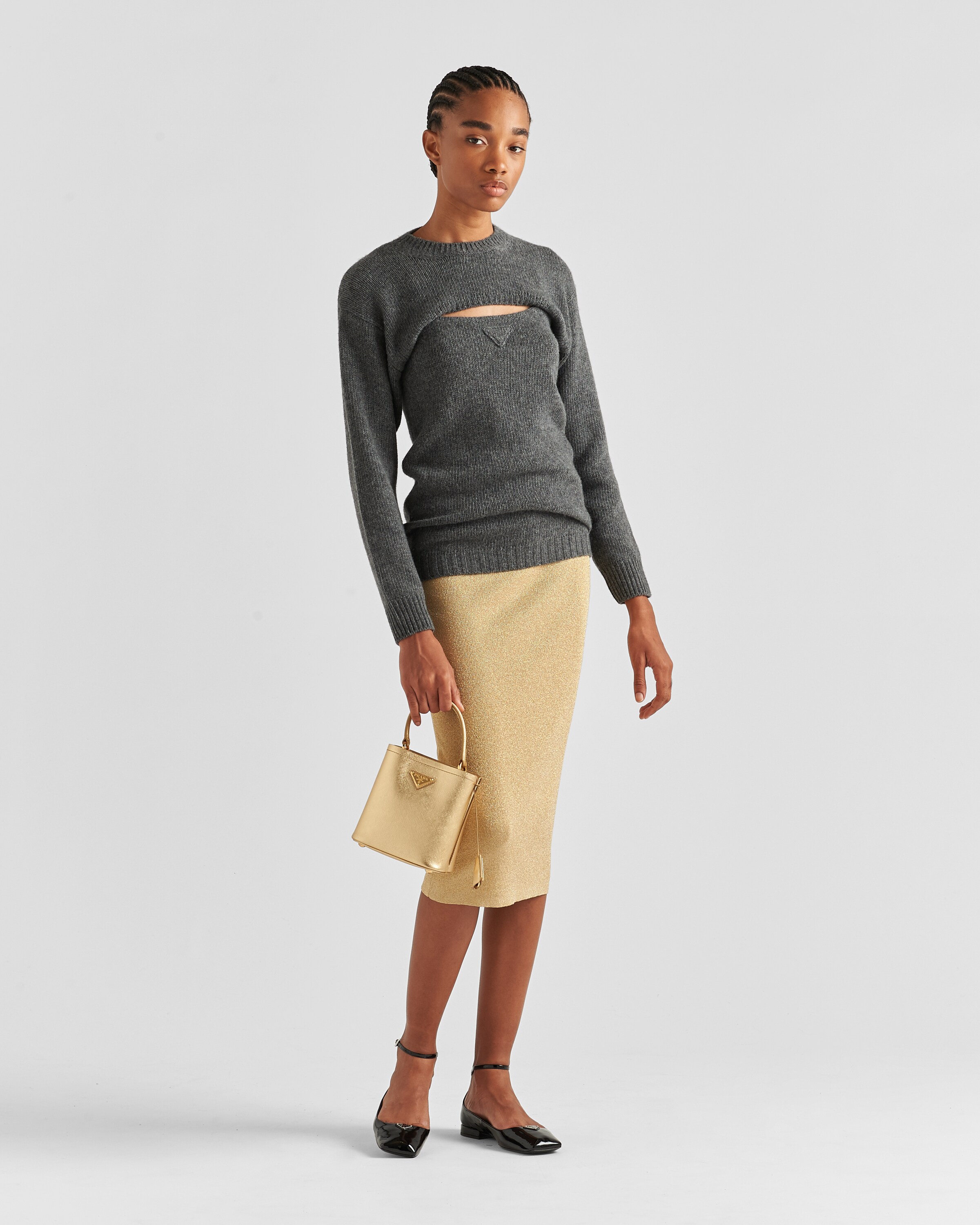 Gold Lamé midi skirt | Prada