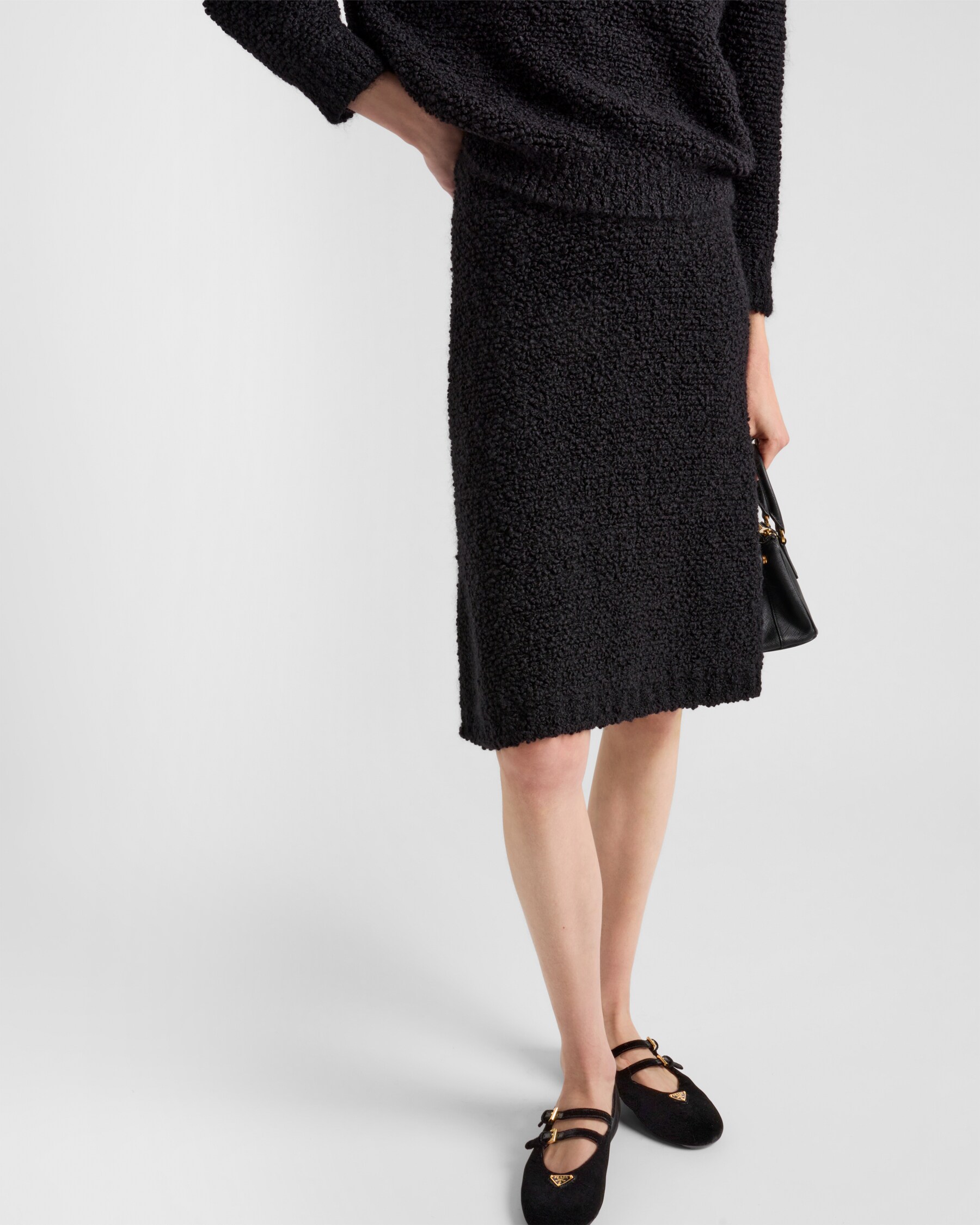 Black Bouclé Mohair Knit Skirt | PRADA