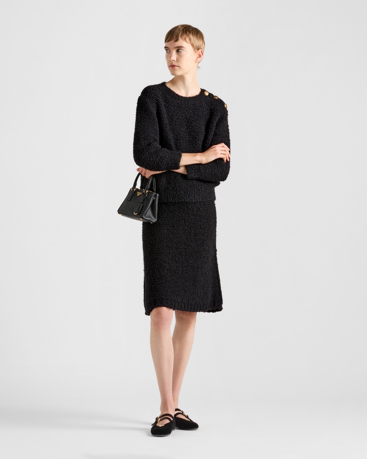 Black Bouclé Mohair Knit Skirt | PRADA