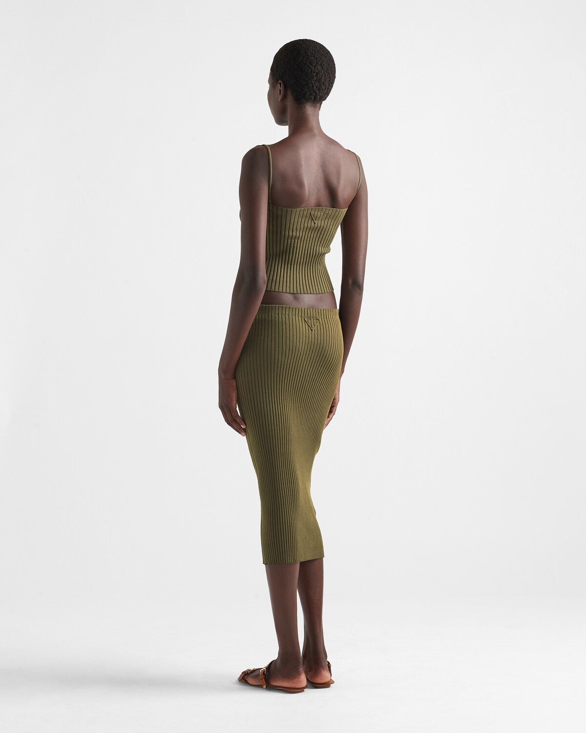 Loden Green Ribbed Knit Cotton Skirt | PRADA