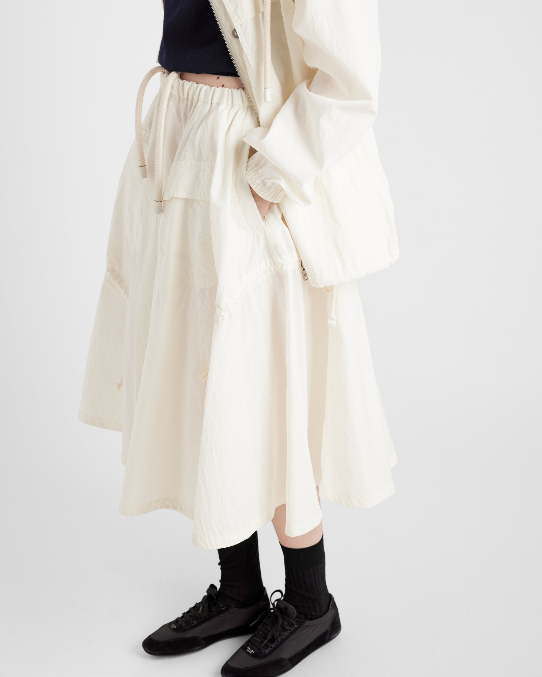 Ivory Technical Pongé Skirt | PRADA