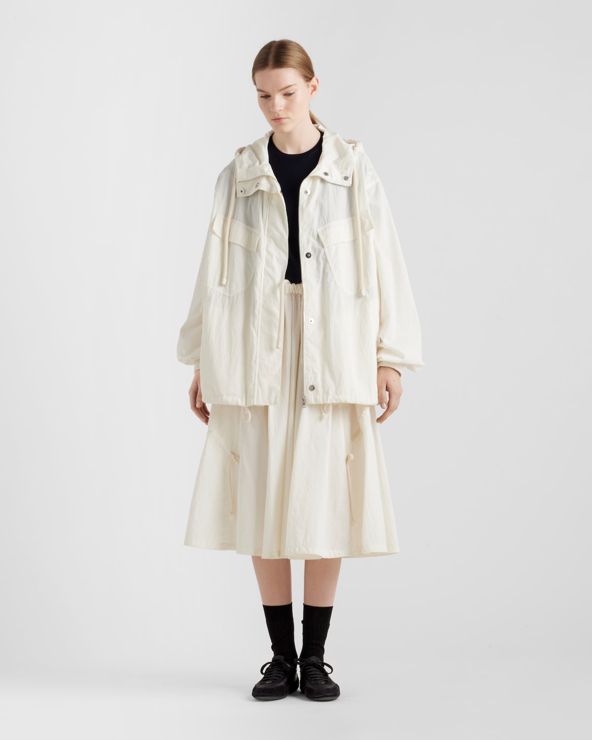 Ivory Technical Pongé Skirt | PRADA