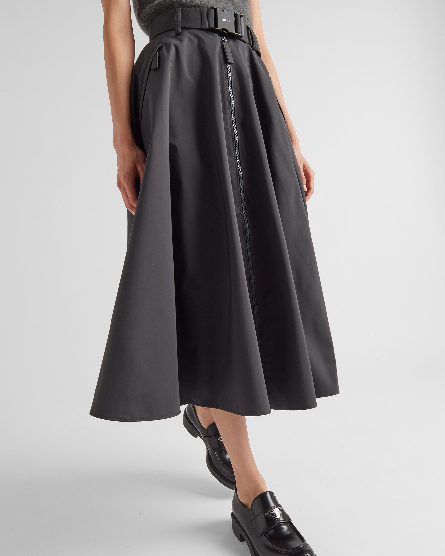 Smoky Gray Technical Fabric Midi-skirt | PRADA