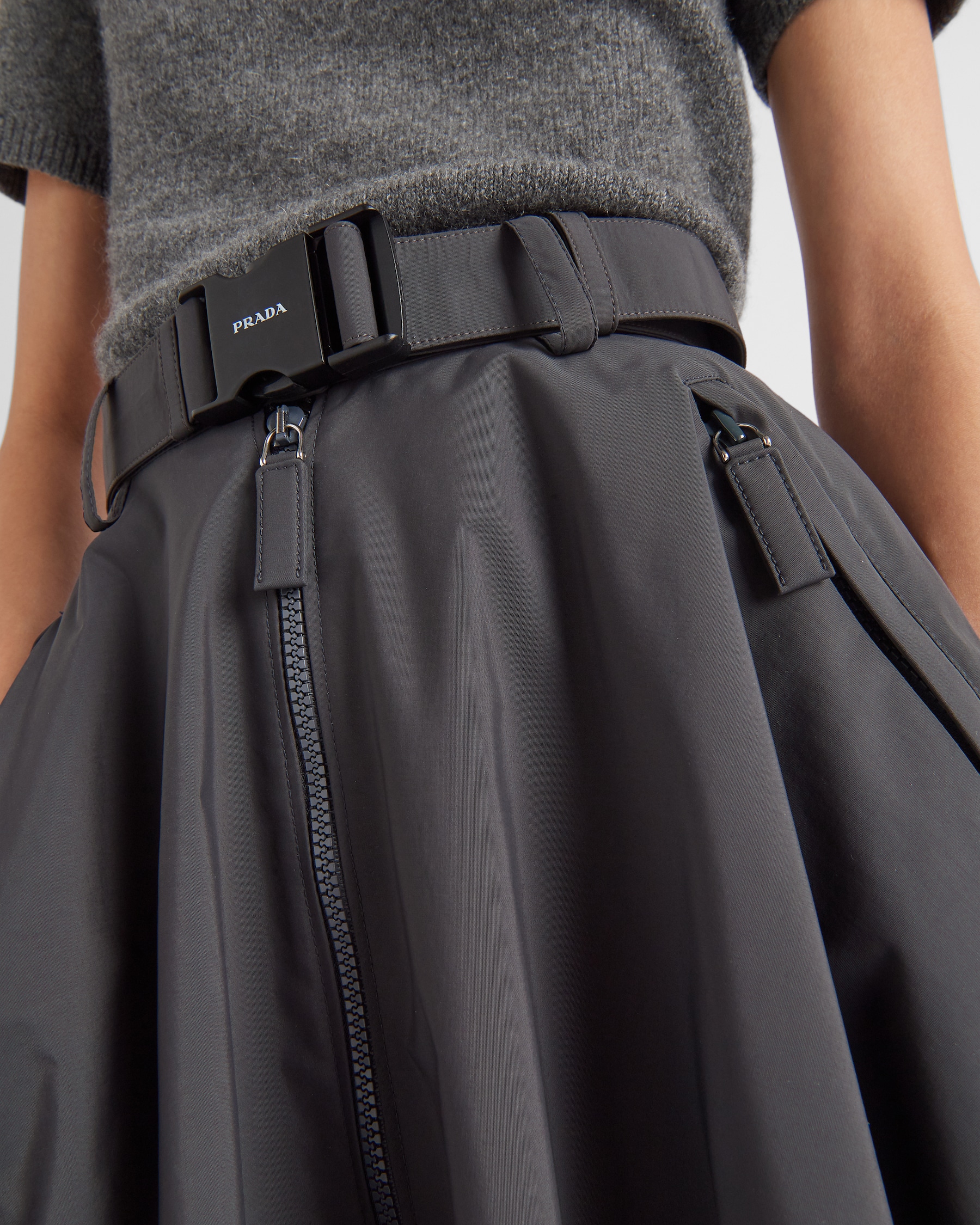 Smoky Gray Technical Fabric Midi-skirt | PRADA