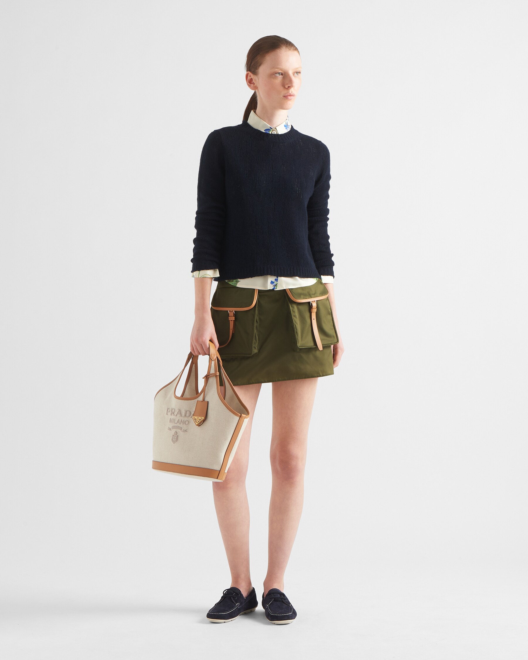 Loden Green Re-nylon Miniskirt | PRADA