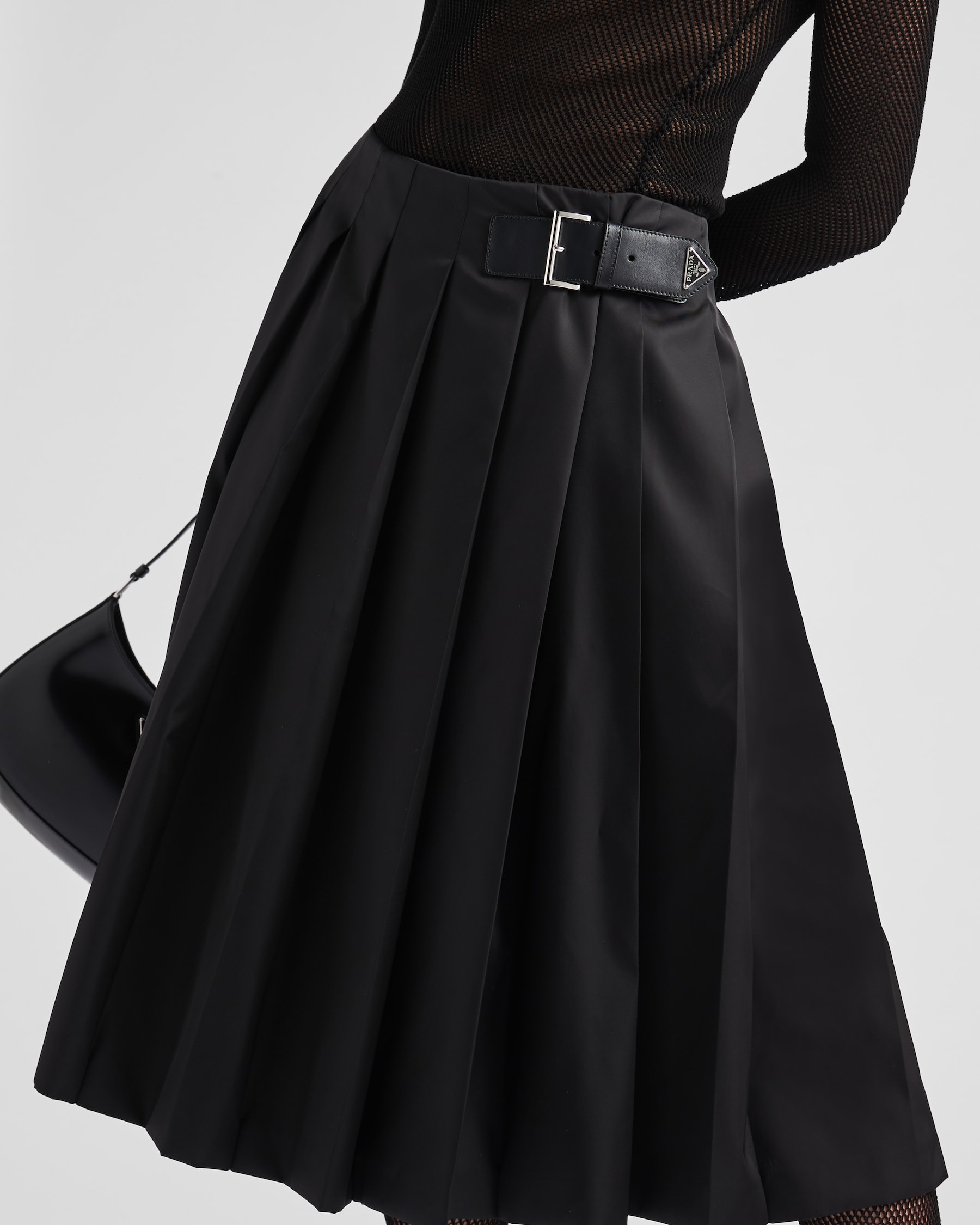 Black Pleated Re-nylon Skirt | PRADA