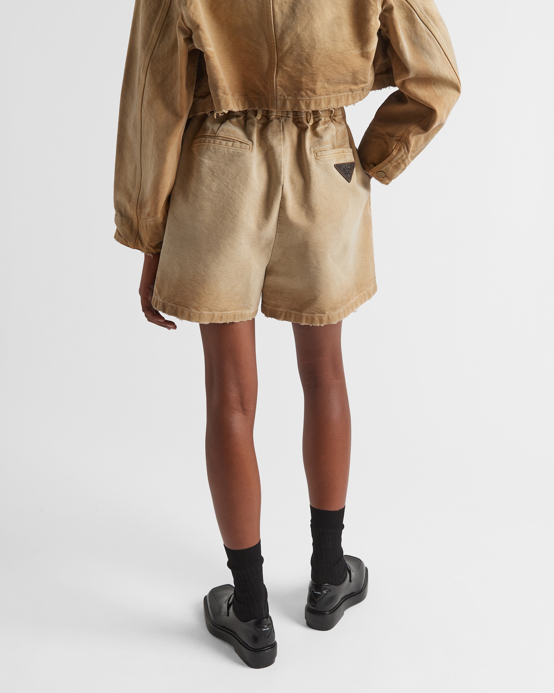 Beige Canvas Shorts | PRADA