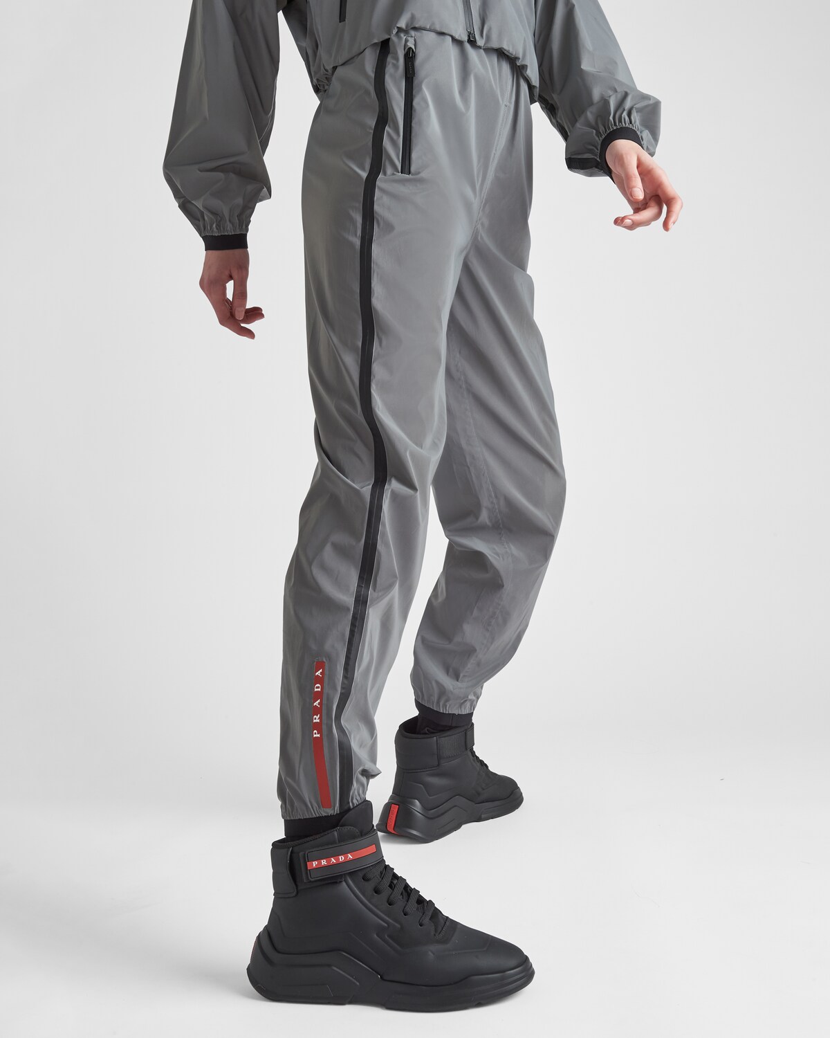 Silver Reflex Fabric Joggers | PRADA