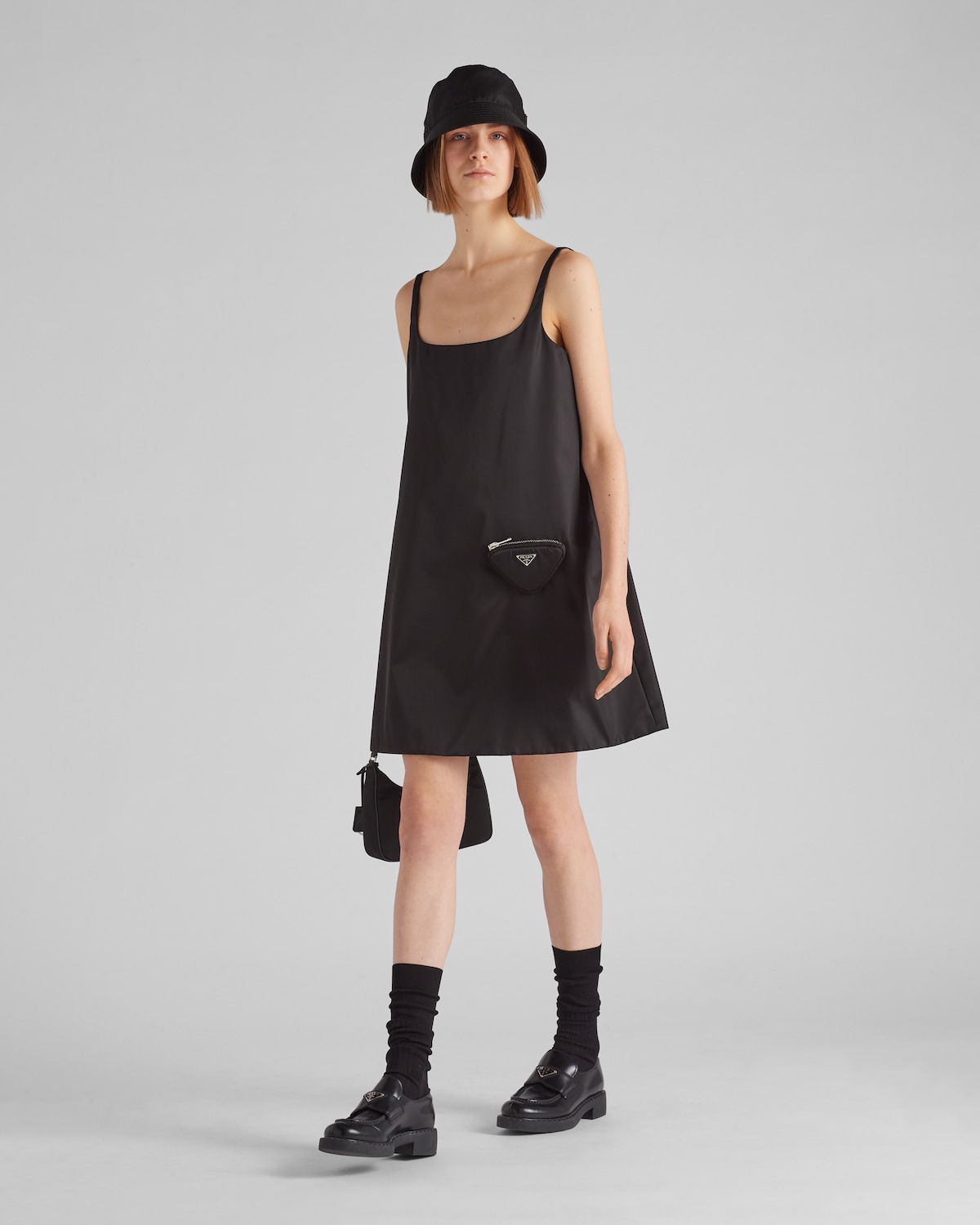 Black Re-nylon Sleeveless Dress With Pouch | PRADA