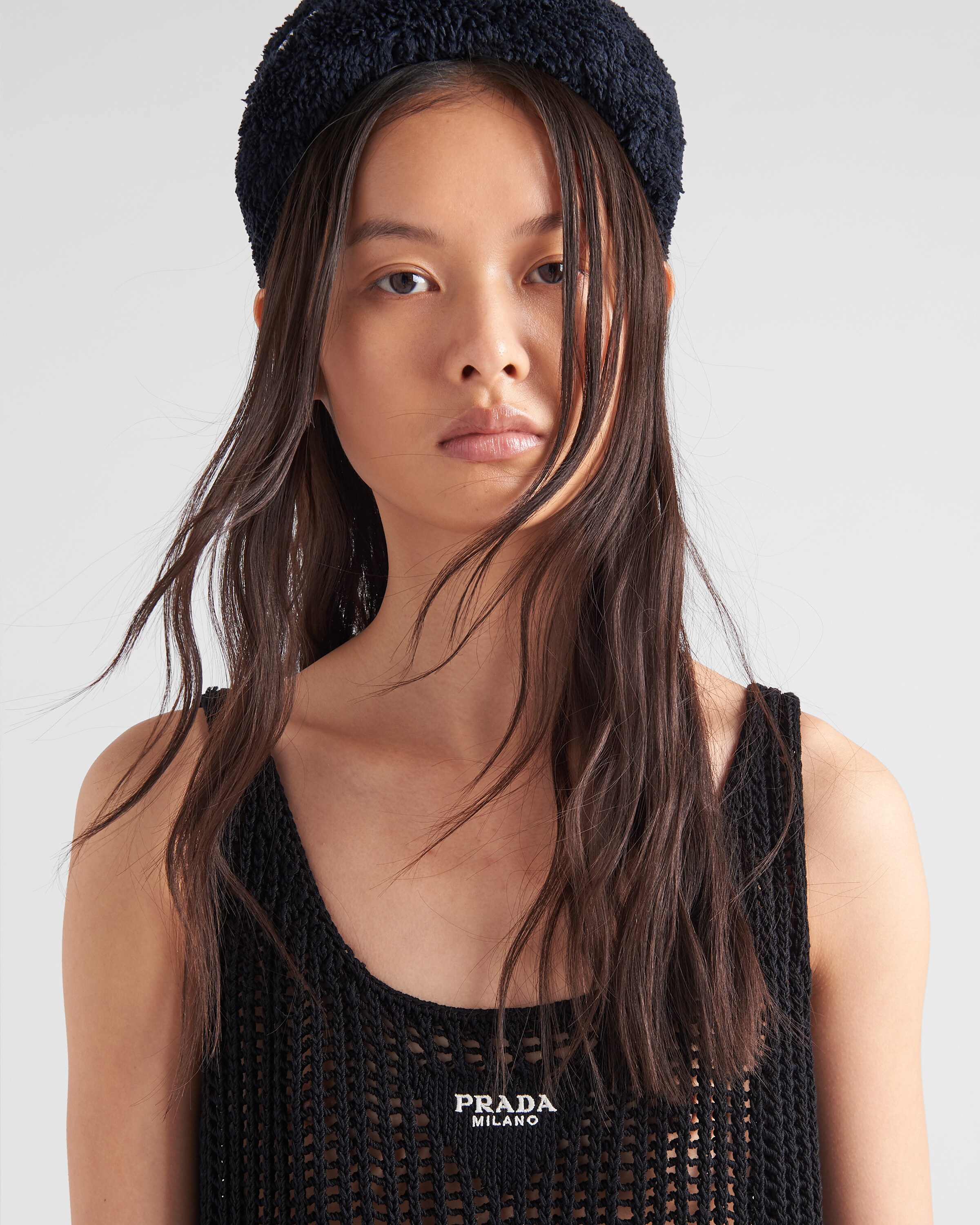 Black Openwork cotton minidress | Prada