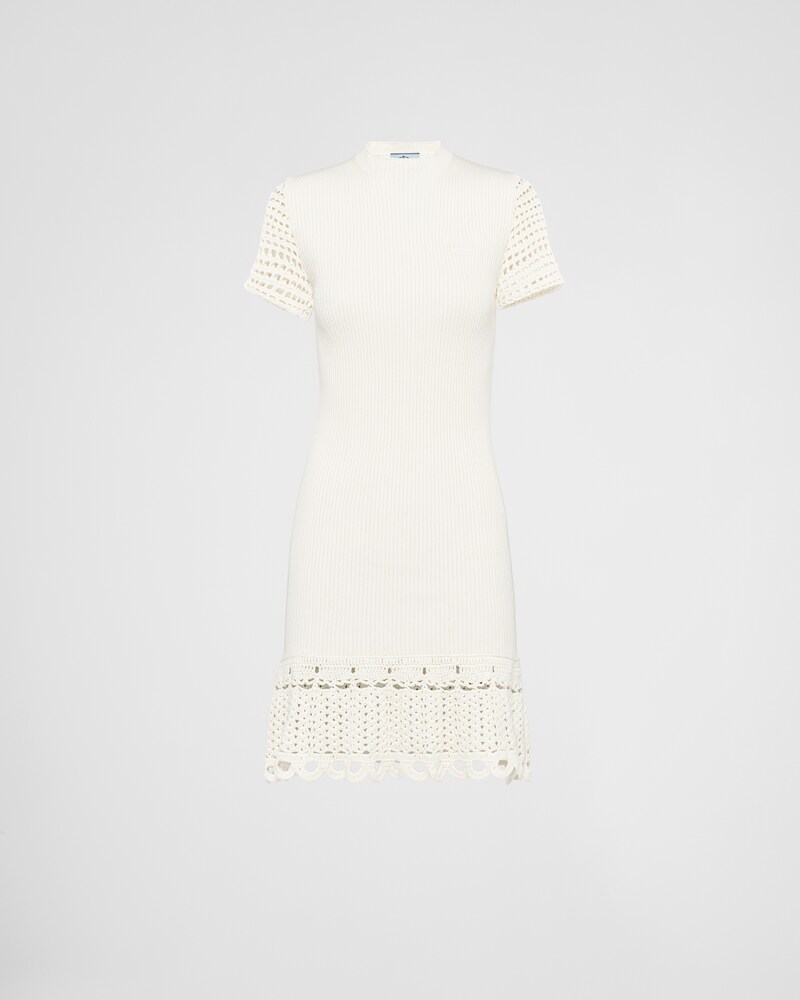 Ivory Cotton Crew-neck Dress | PRADA