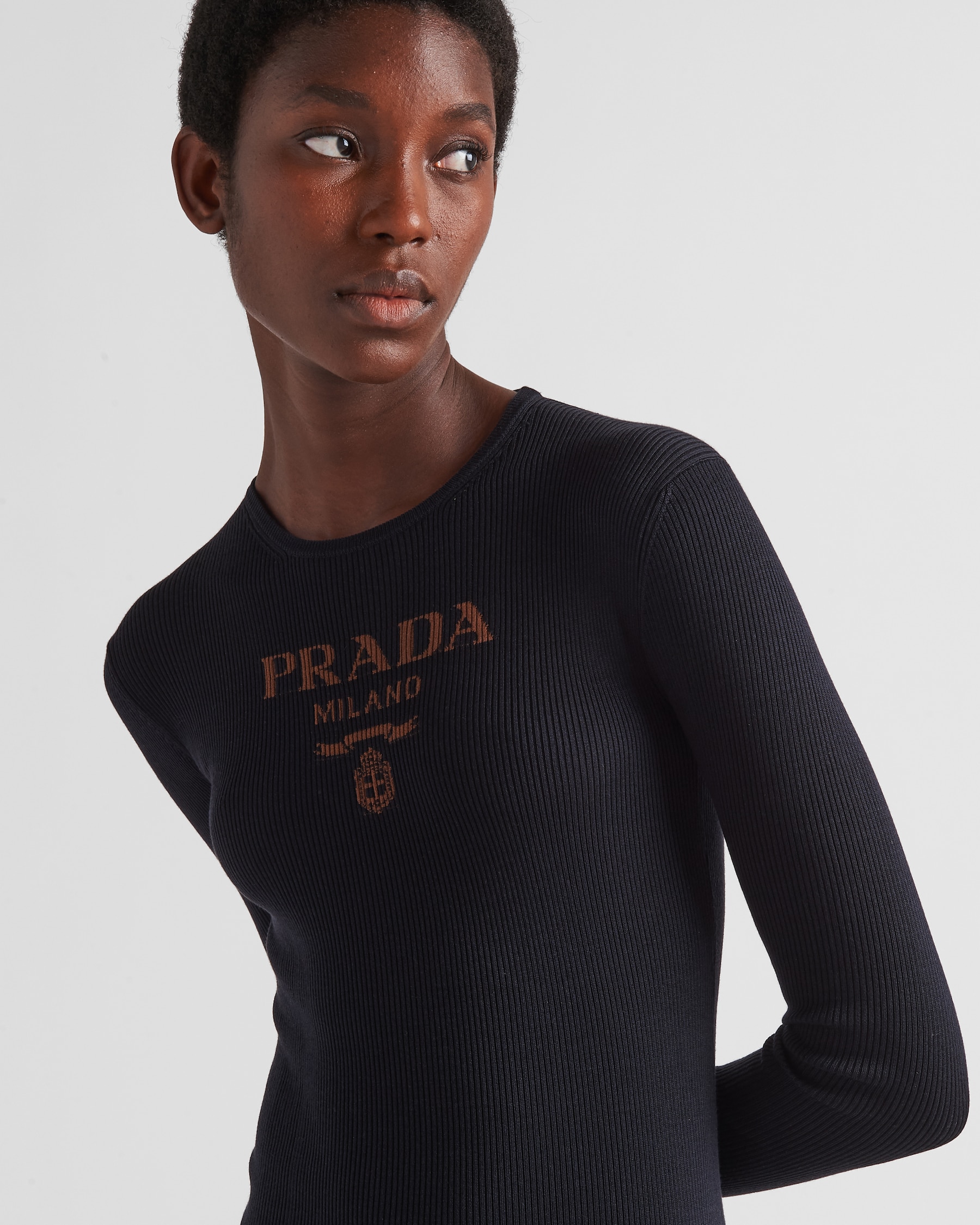 Black Long Silk Knit Dress | PRADA