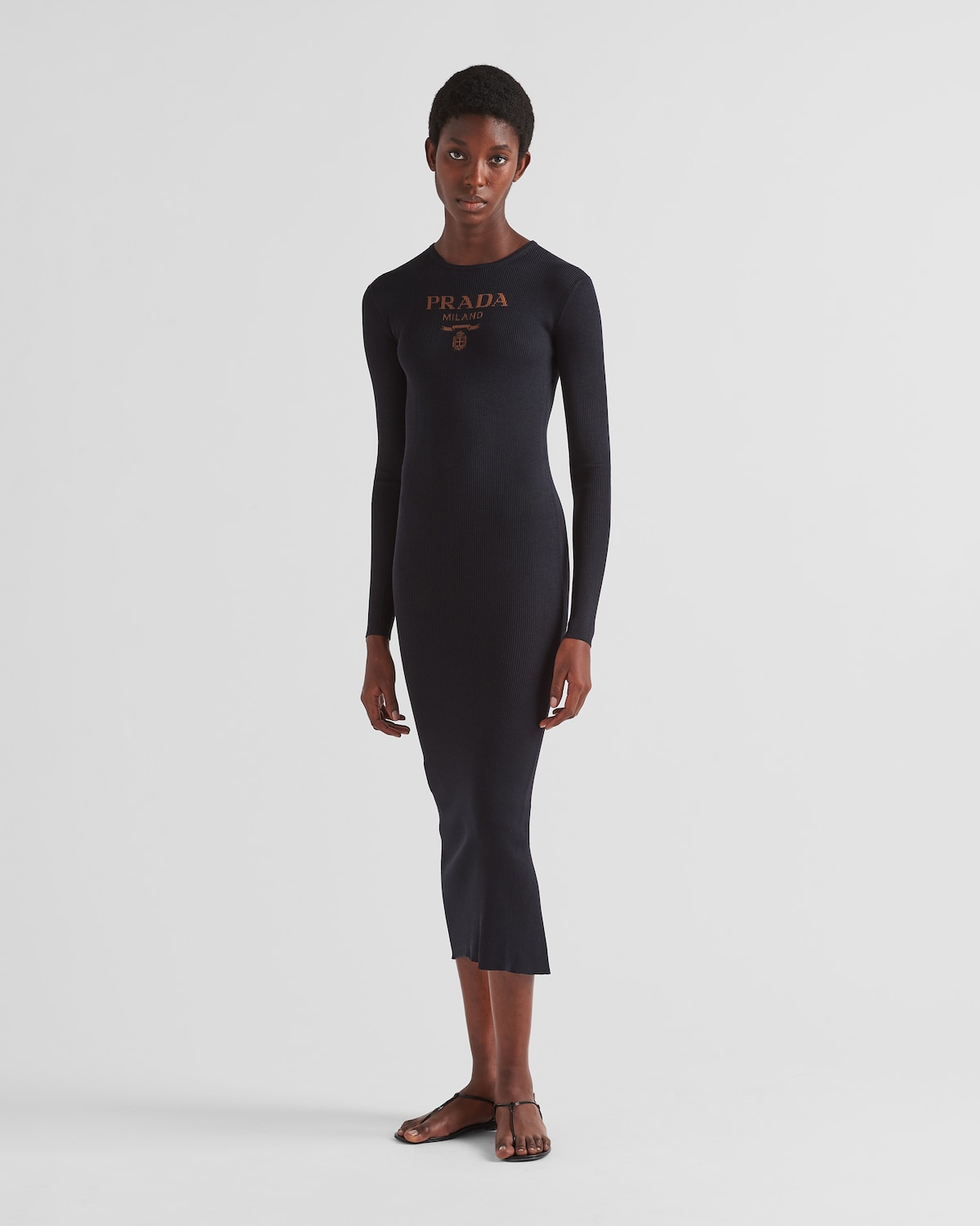 Black Long Silk Knit Dress | PRADA