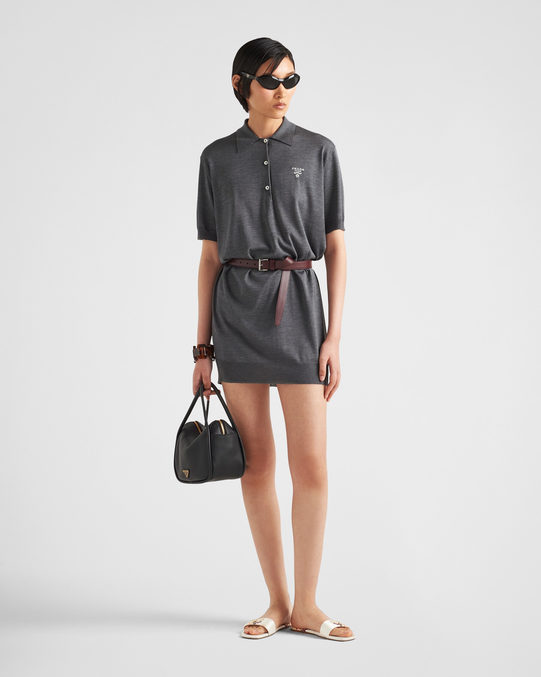 Slate Gray Silk Polo Mini-dress | PRADA