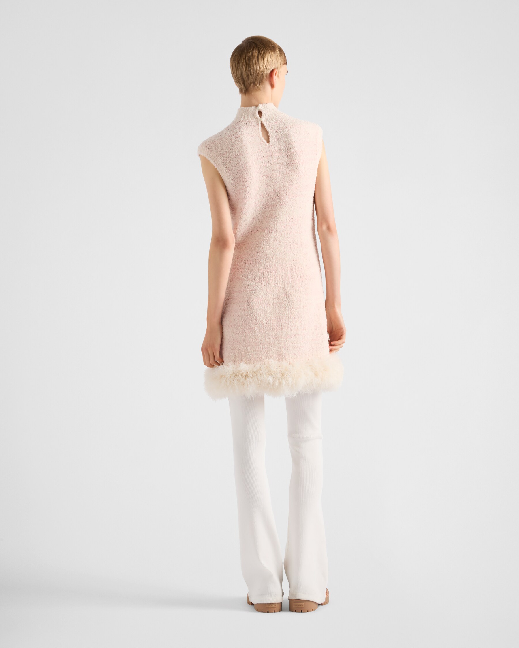 Alabaster Pink Cotton Mini-dress With Feathers | PRADA