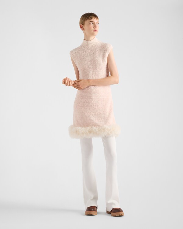 Alabaster Pink Cotton Mini-dress With Feathers | PRADA
