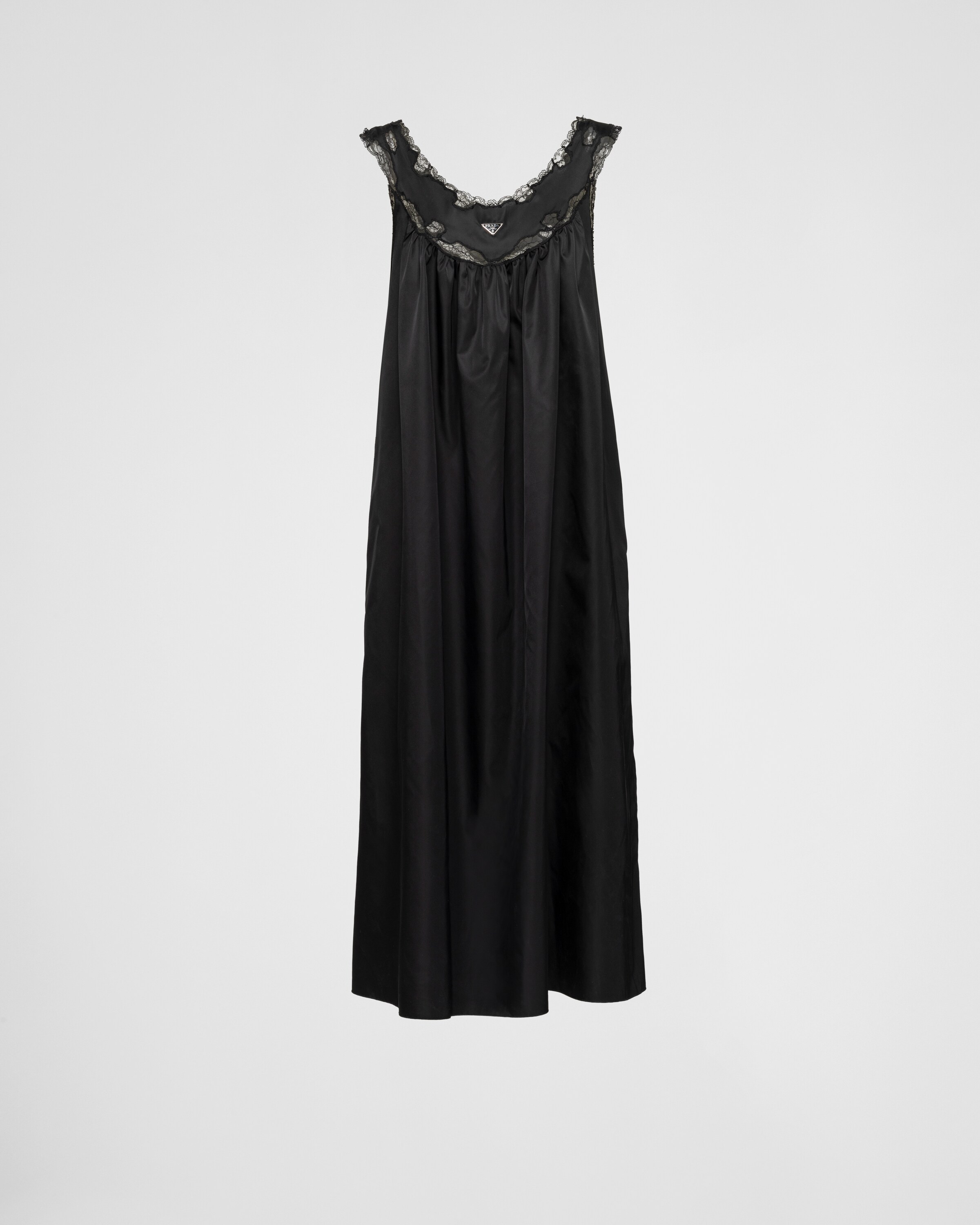 Black Re-Nylon and lace midi-dress | Prada