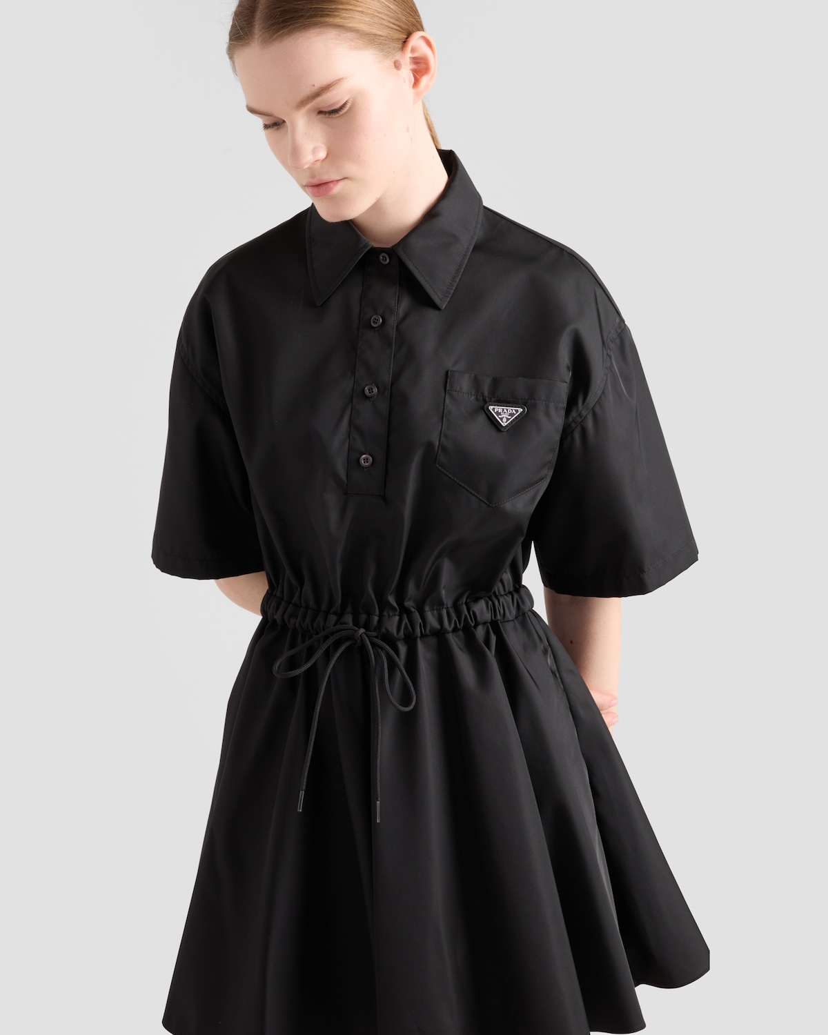 Black Short-sleeved Re-nylon Dress | PRADA - United States