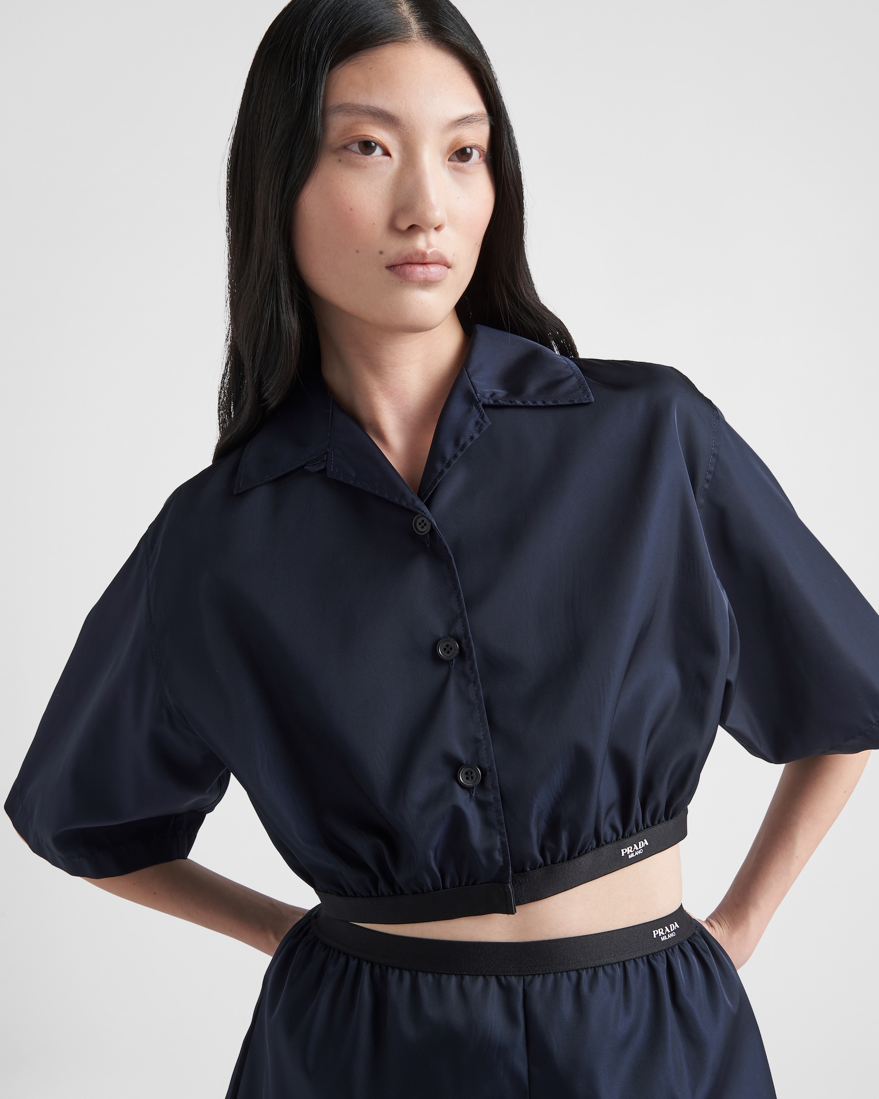 Camicia Crop In Re-nylon A Maniche Corte Blue | PRADA
