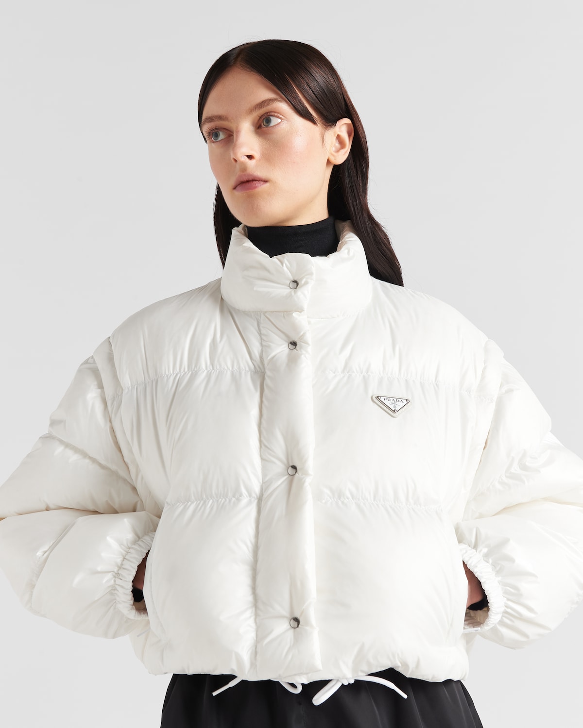 White Re-nylon Cropped Convertible Down Jacket | PRADA