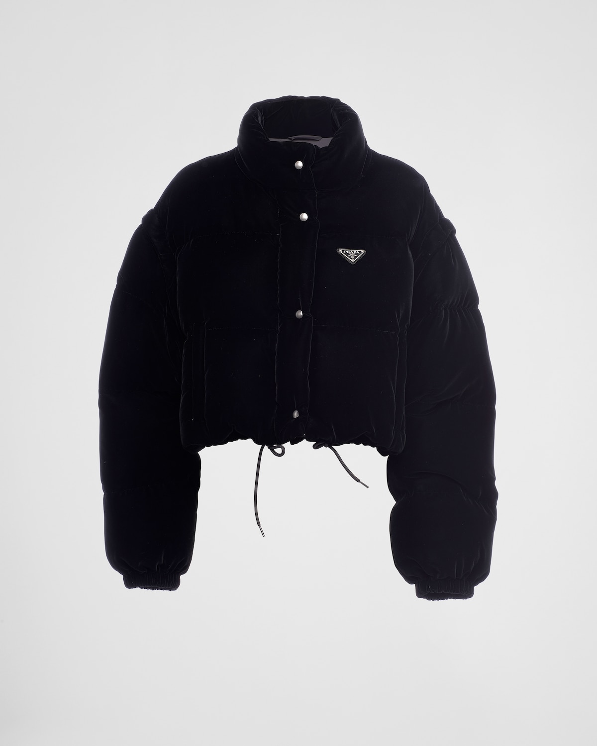 Black Convertible Cropped Velvet Down Jacket | PRADA