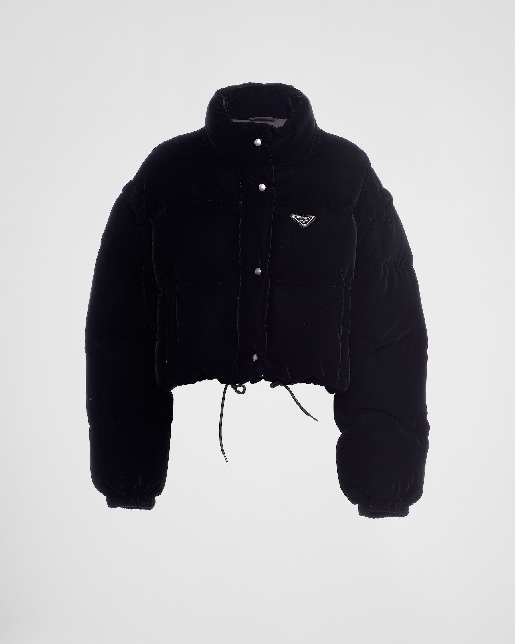 Black Convertible Cropped Velvet Down Jacket | PRADA