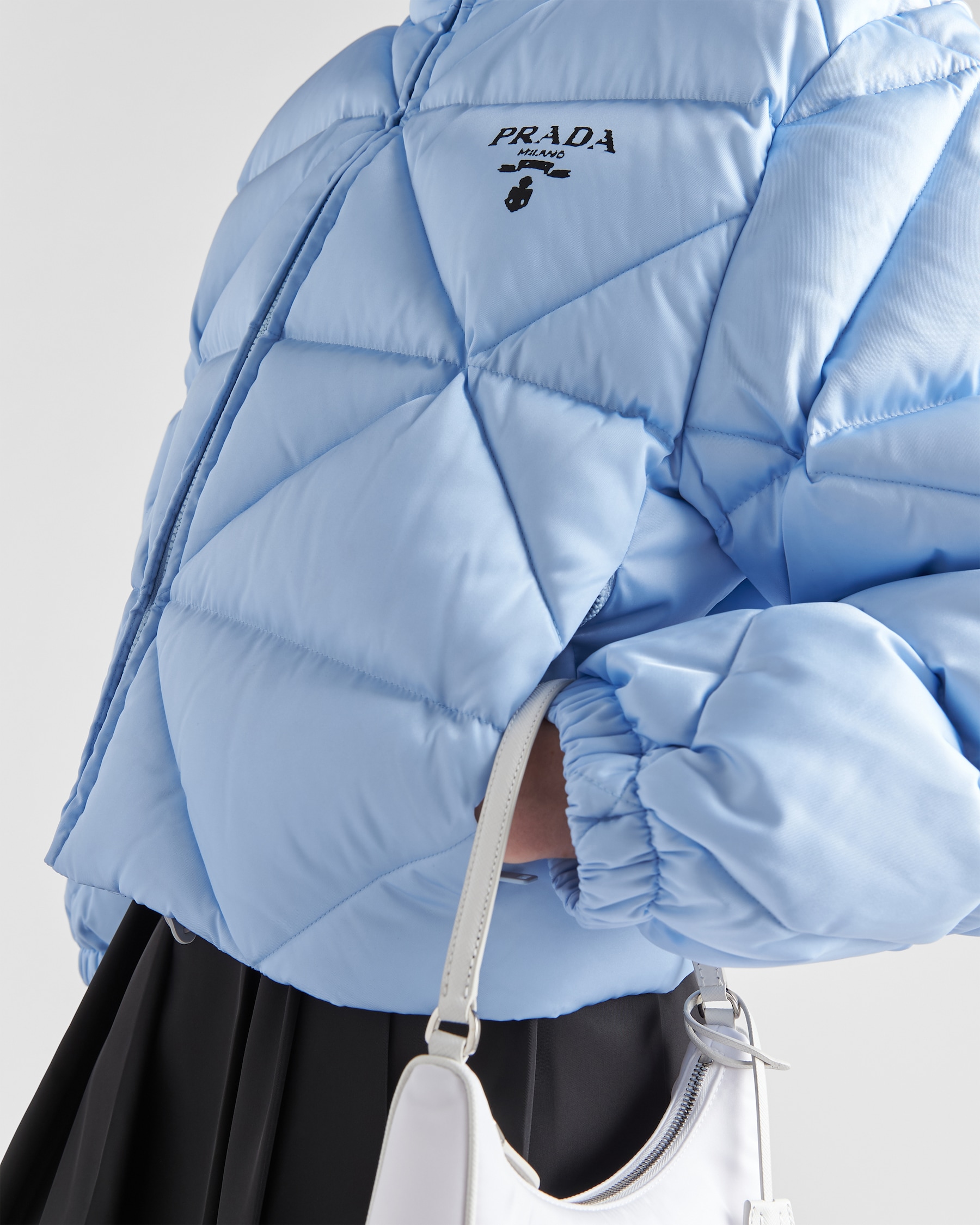 Light Blue Re-nylon Gabardine Cropped Down Jacket | PRADA